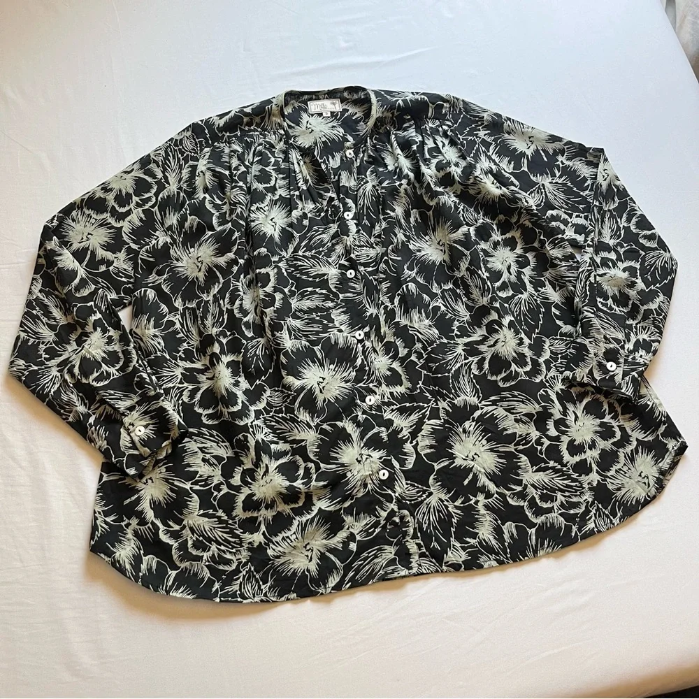 Mille | Tops | Mille Resort Black Tan Tropical Hawaiian Floral Cotton ...